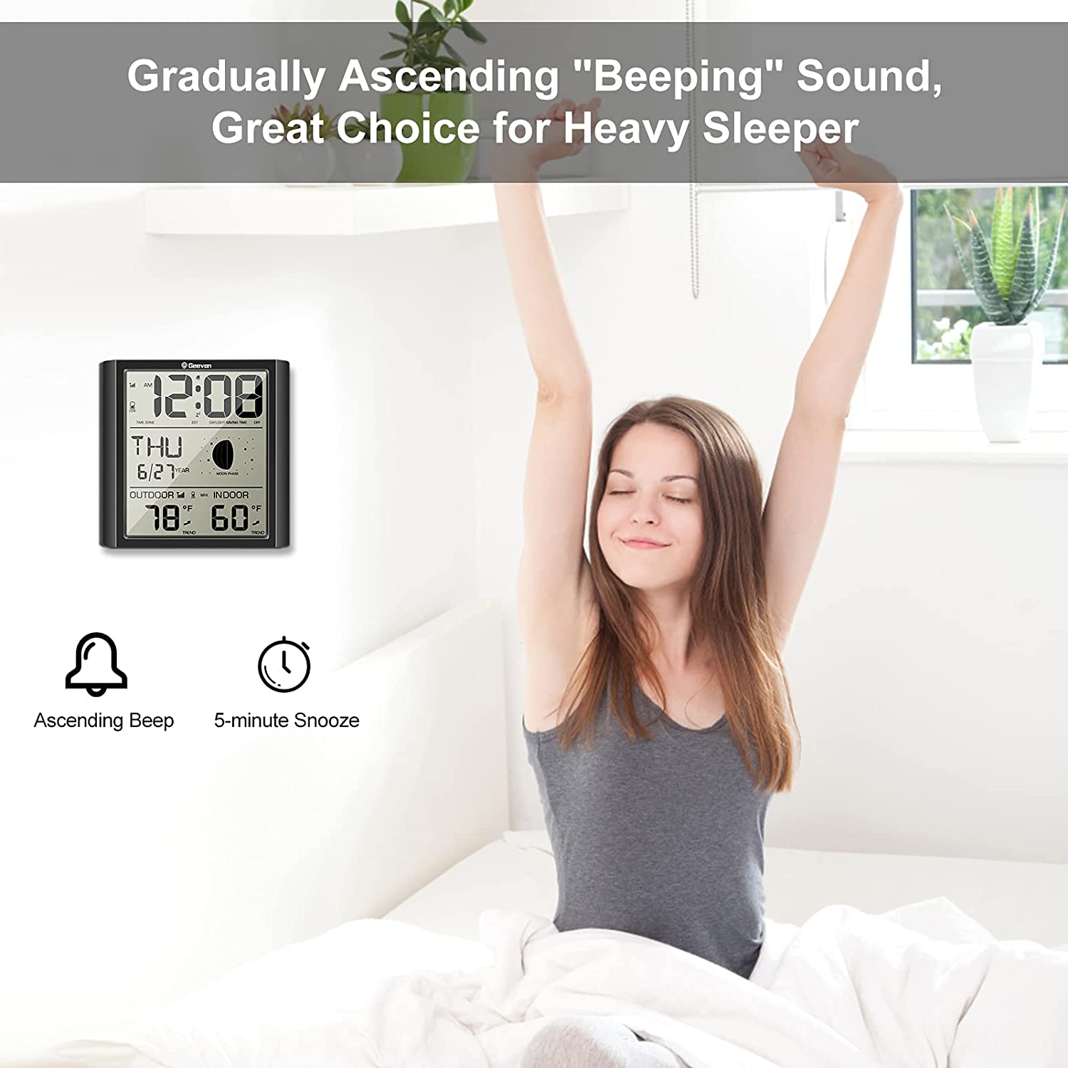 Geevon Digital Atomic Wall Clock,Auto-Set Atomic Alarm Clock with Indo ...