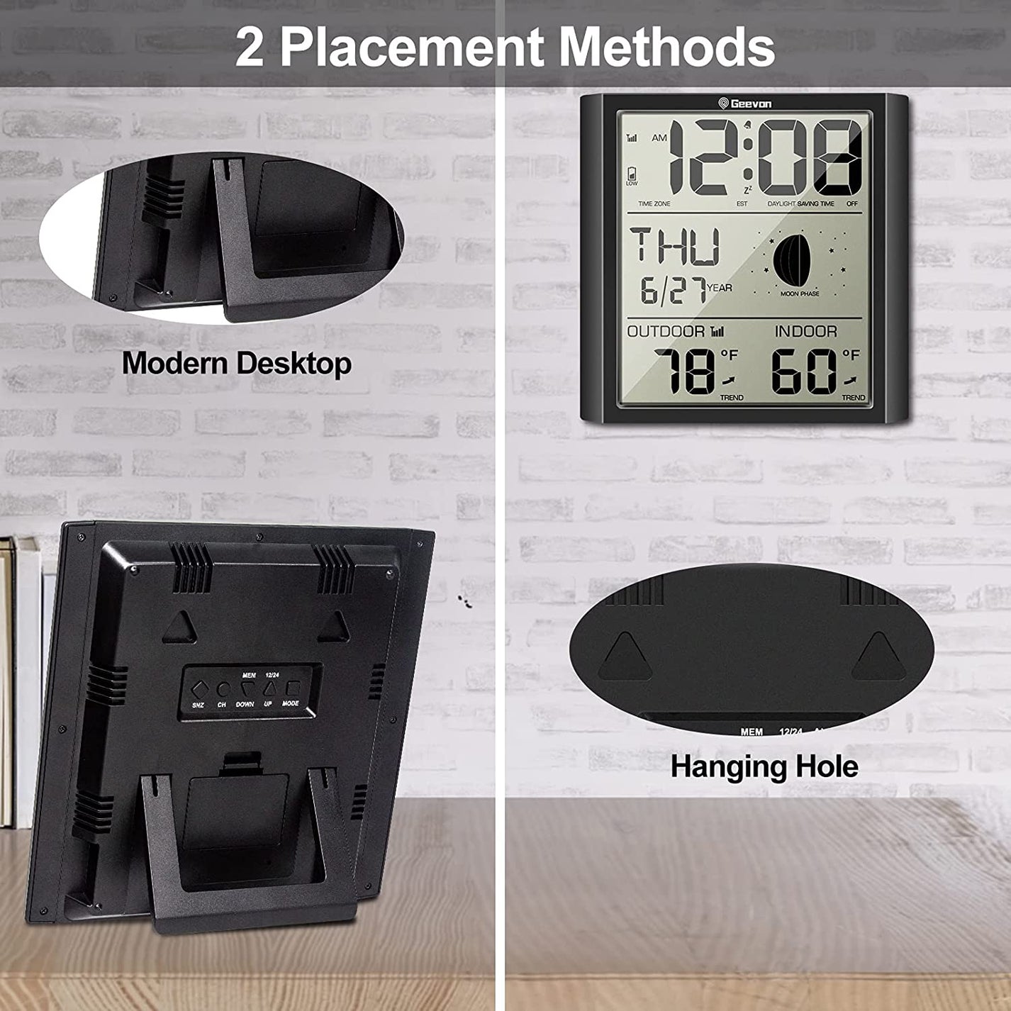 Geevon Digital Atomic Wall Clock,Auto-Set Atomic Alarm Clock with Indo ...