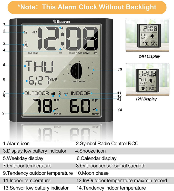 Geevon Digital Atomic Wall Clock,Auto-Set Atomic Alarm Clock with Indo ...
